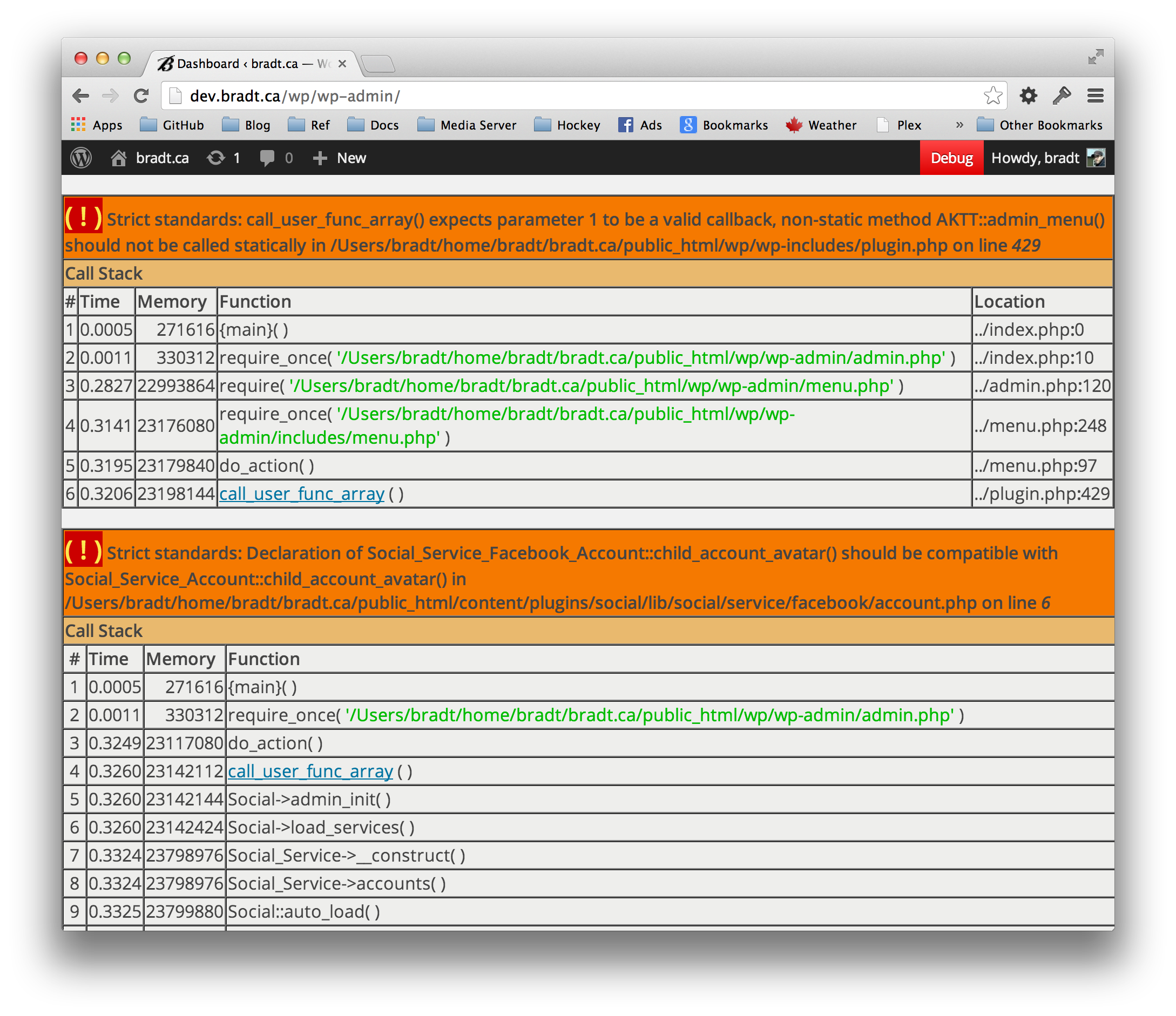 Ignoring errors from WordPress plugins while developing in debug mode